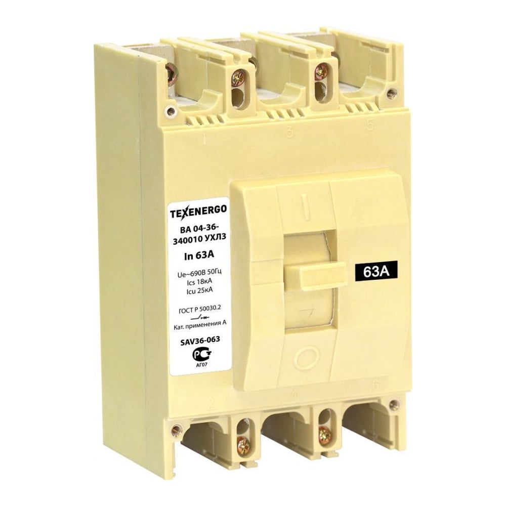 Автоматический выключатель Texenergo ВА 04-36-340010 УХЛ3 63А SAV36-063 ...