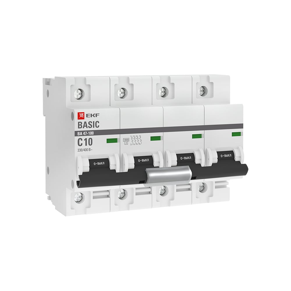 Автоматический выключатель EKF Basic ВА 47-100 4P, 10А, 10kA mcb47100-4-10C-bas - выгодная цена ...
