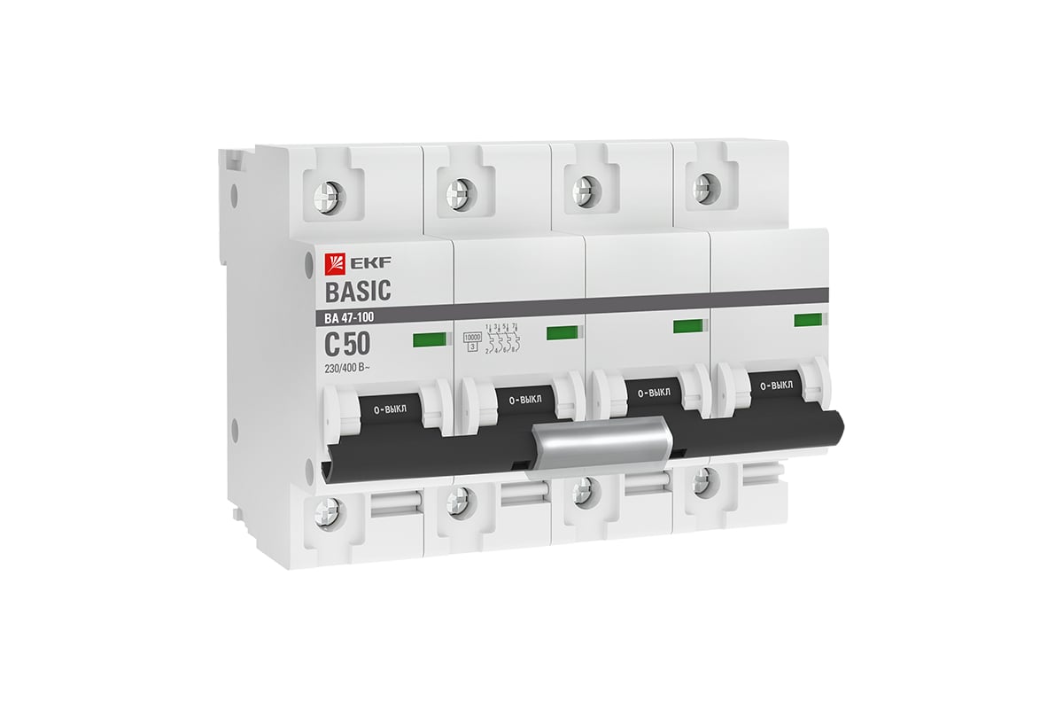 Автоматический выключатель EKF Basic ВА 47-100, 4P, 50А, 10kA mcb47100-4-50C-bas - выгодная цена ...