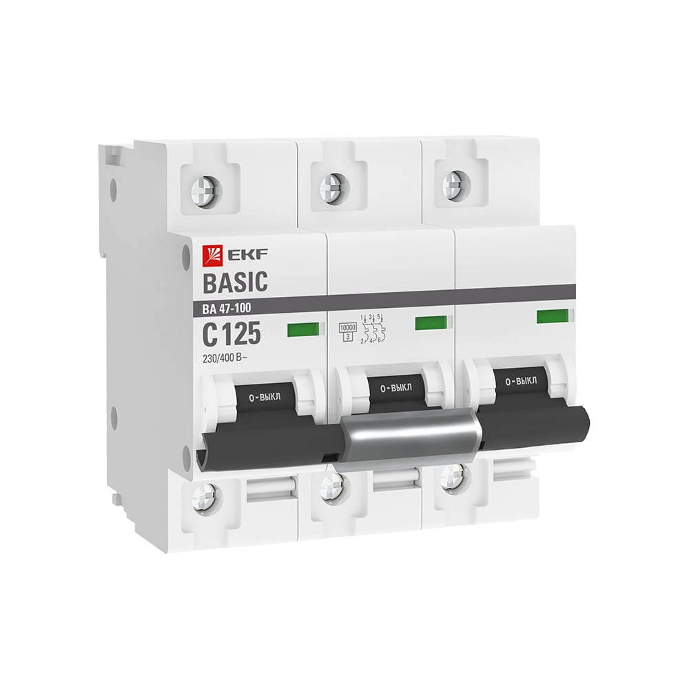 Автоматический выключатель EKF 3P 125А 10kA ВА 47-100 Basic mcb47100-3 ...