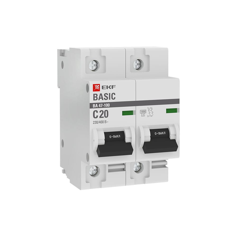 Автоматический выключатель EKF Basic ВА 47-100 2P, 10kA mcb47100-2-20C-bas - выгодная цена ...