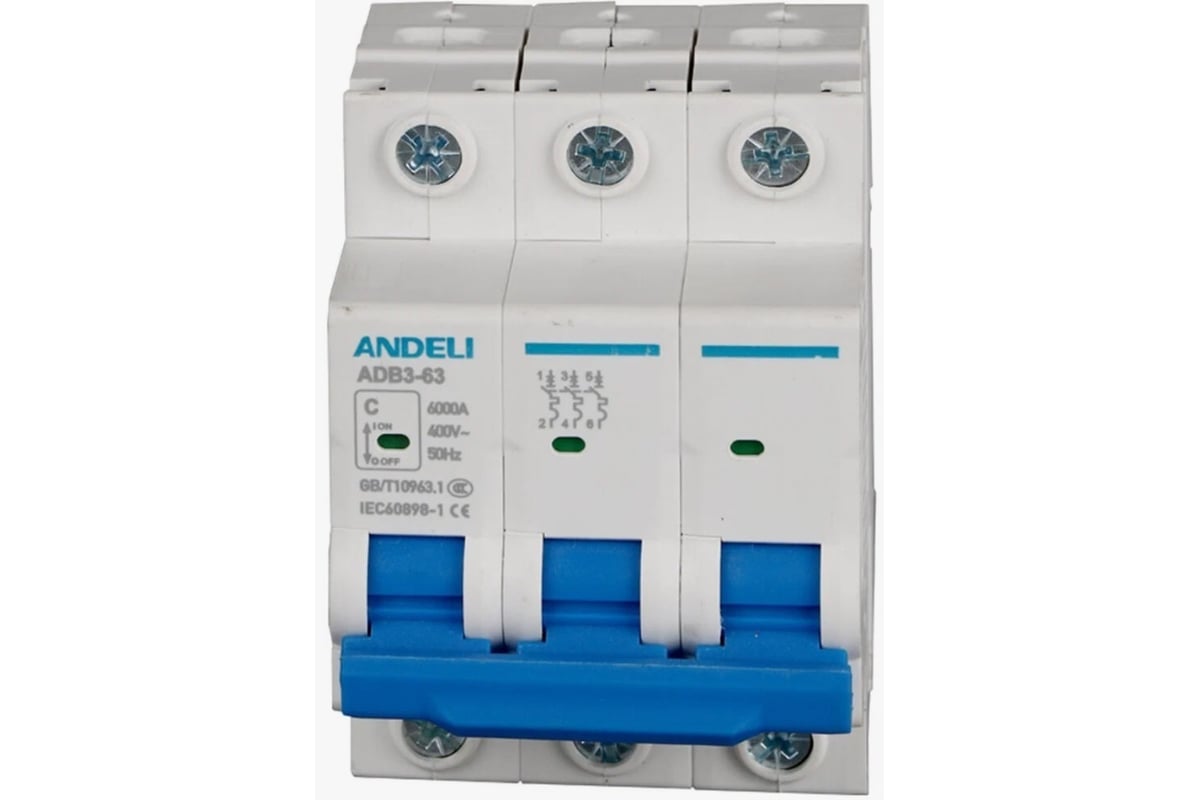 Автоматический выключатель ANDELI ADB3-63/3P 63A 6kA тип D ADL01-906 ...