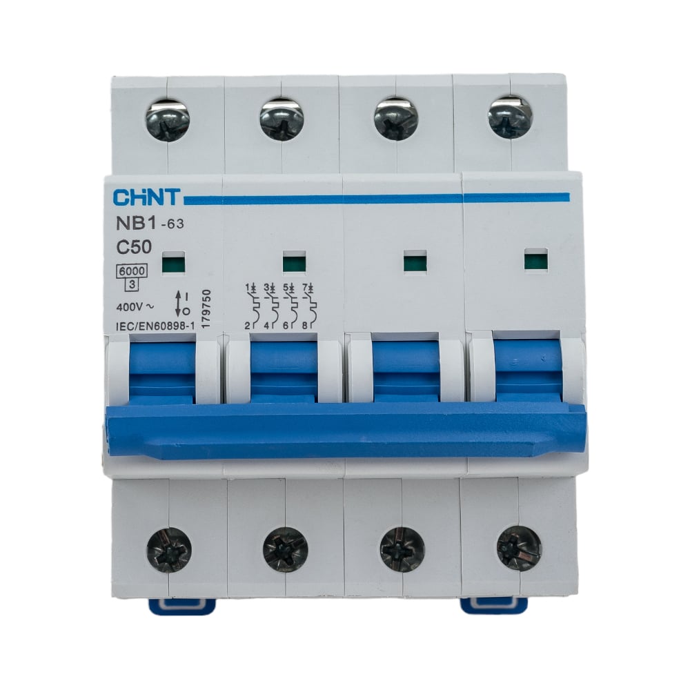 Автоматический выключатель CHINT NB1-63, 4P, 50A, 6кА, характеристика C ...