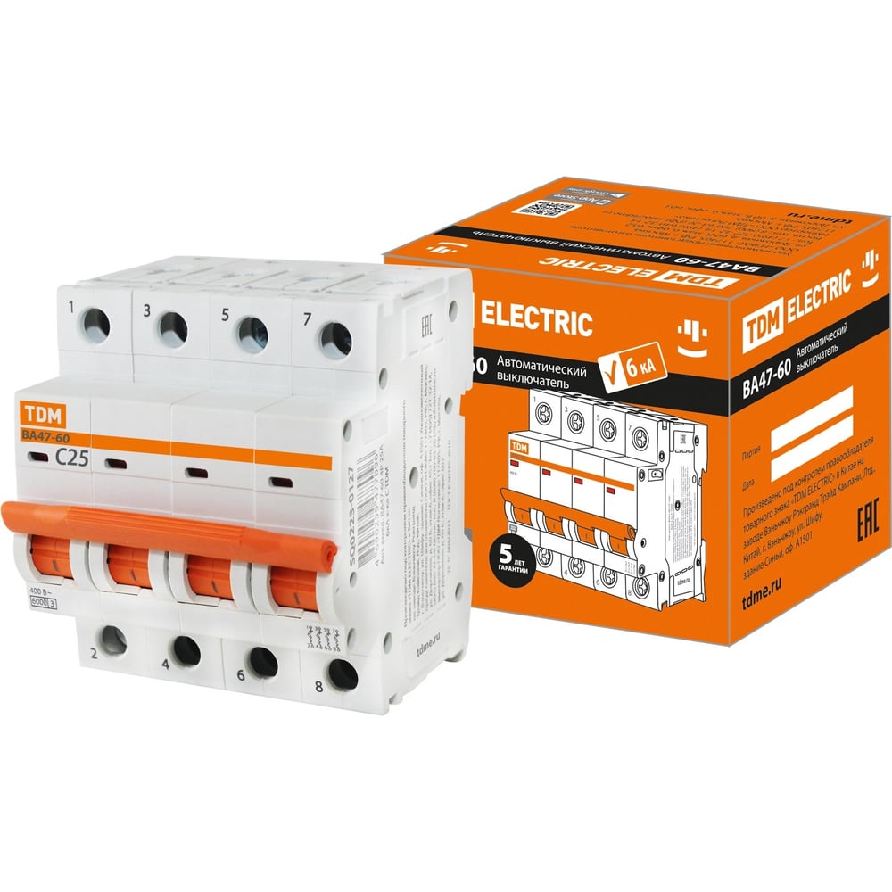 Автоматический выключатель TDM ELECTRIC ВА47-60, 4Р, 25А, 6кА ...
