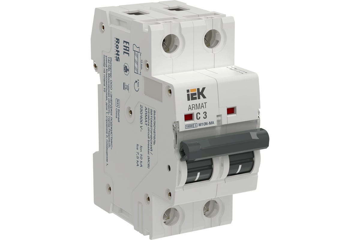 Автоматический выключатель IEK ARMAT без теплового расцепителя M10N-MA 2P C 3А AR-M10N-MA-2-C003 ...