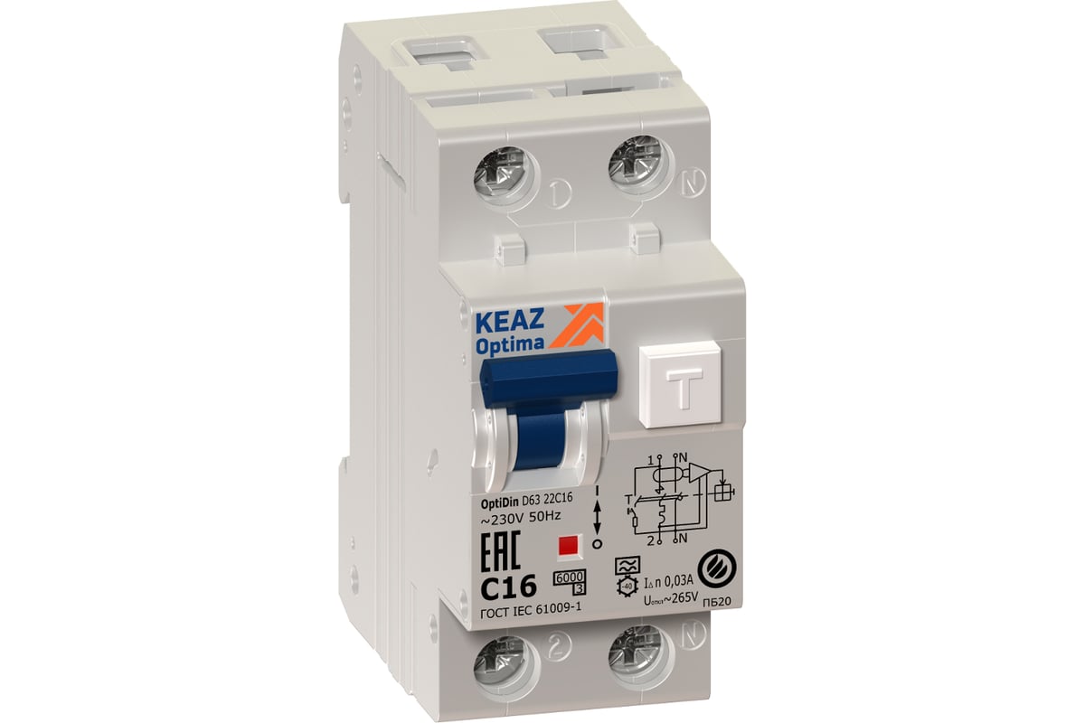 АВДТ КЭАЗ с защитой от сверхтоков OptiDin D63-21C16-A-УХЛ4 (2P, C16 ...