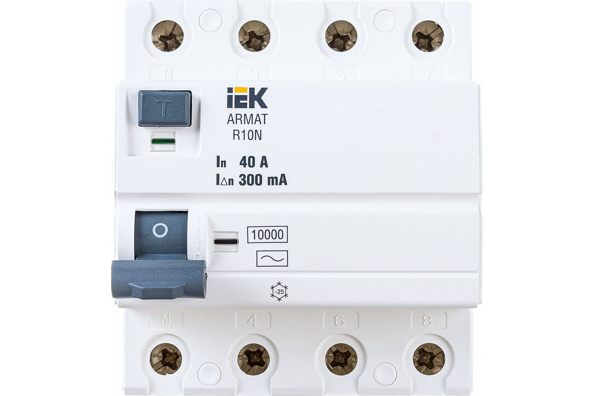 Выключатель дифференциального тока IEK ARMAT R10N 4P 40А 300мА тип AC AR-R10N-4-040C300 ...
