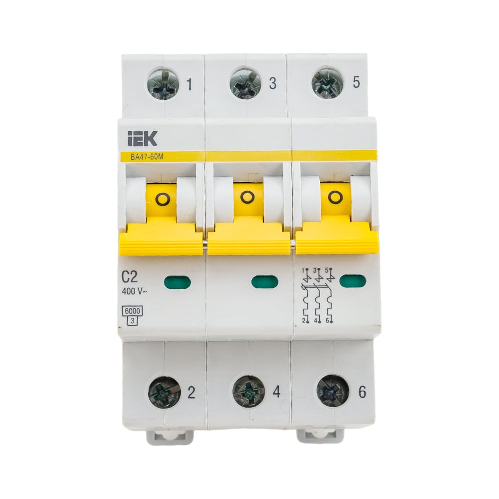 Автоматический выключатель IEK ВА47-60M 3Р 2А 6кА С MVA31-3-002-C ...