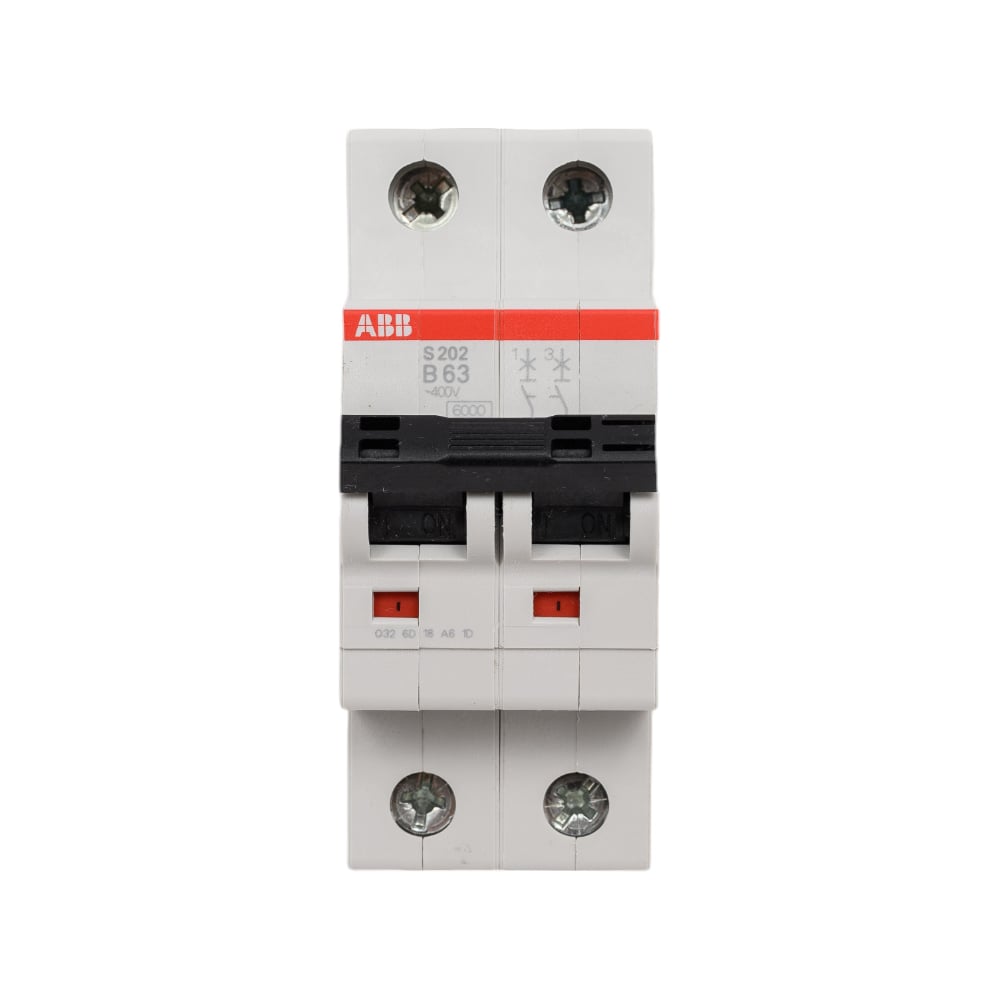 Автоматический 2-полюсной выключатель ABB S202 B63 2CDS252001R0635 ...