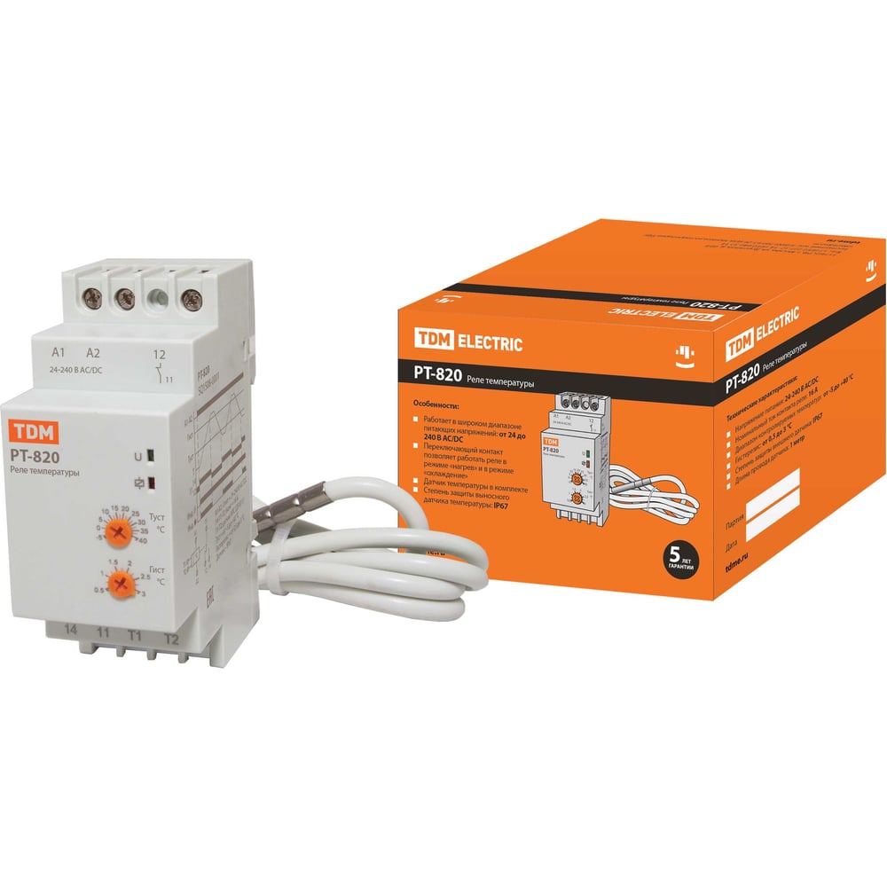 Реле температуры TDM РТ-820 -5+40С, 24-240В, АС/DC, с датчиком, IP67 ...