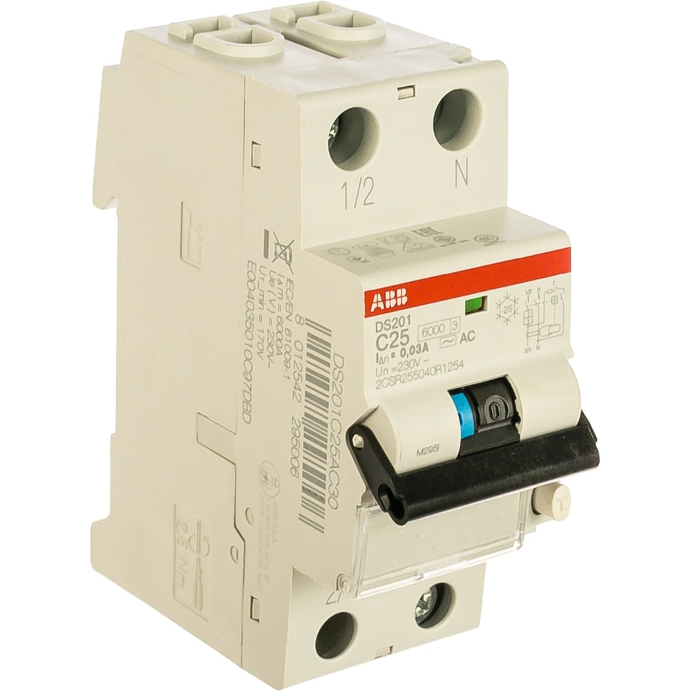Дифавтомат DS201 ABB 1п+N C 30mA AC 6kA 25A 2CSR255040R1254 - выгодная ...