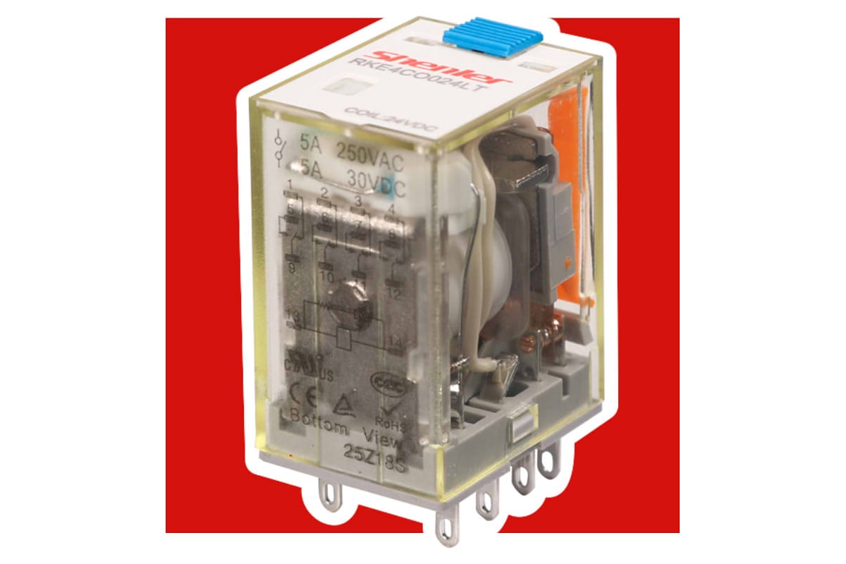 Реле Shenler 4c 24v dc + светодиод + тест-кнопка RKE4CO024LT - выгодная ...