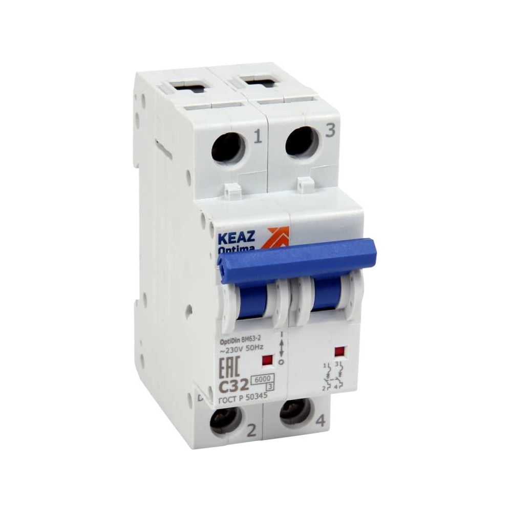 Модульный автоматический выключатель КЭАЗ 2п C 2А 6кА OptiDin BM63-2C2 ...