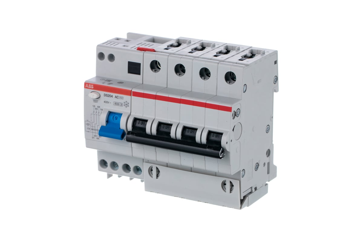 Автоматический выключатель дифференциального тока ABB DS204 6 модулей, AC-C40/0,03 ...