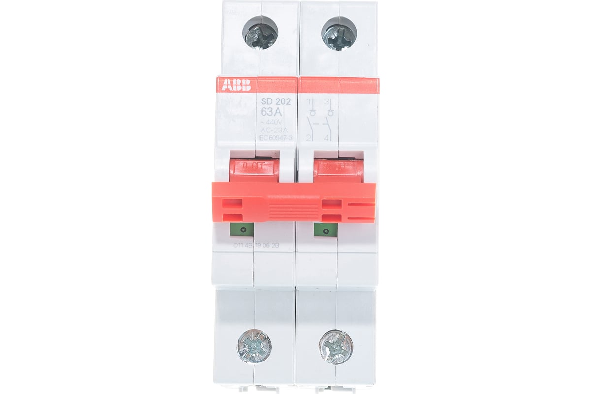Рубильник ABB 2 полюса SD202/63 рычаг красный 2CDD282101R0063 - выгодная цена, отзывы ...