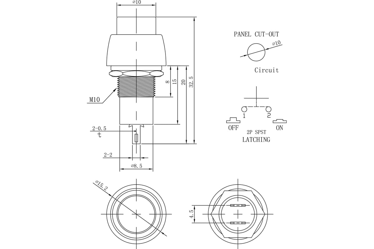 Выключатель-кнопка REXANT 250V 2А (2с) ON-OFF красная Micro (PBS-20А ...