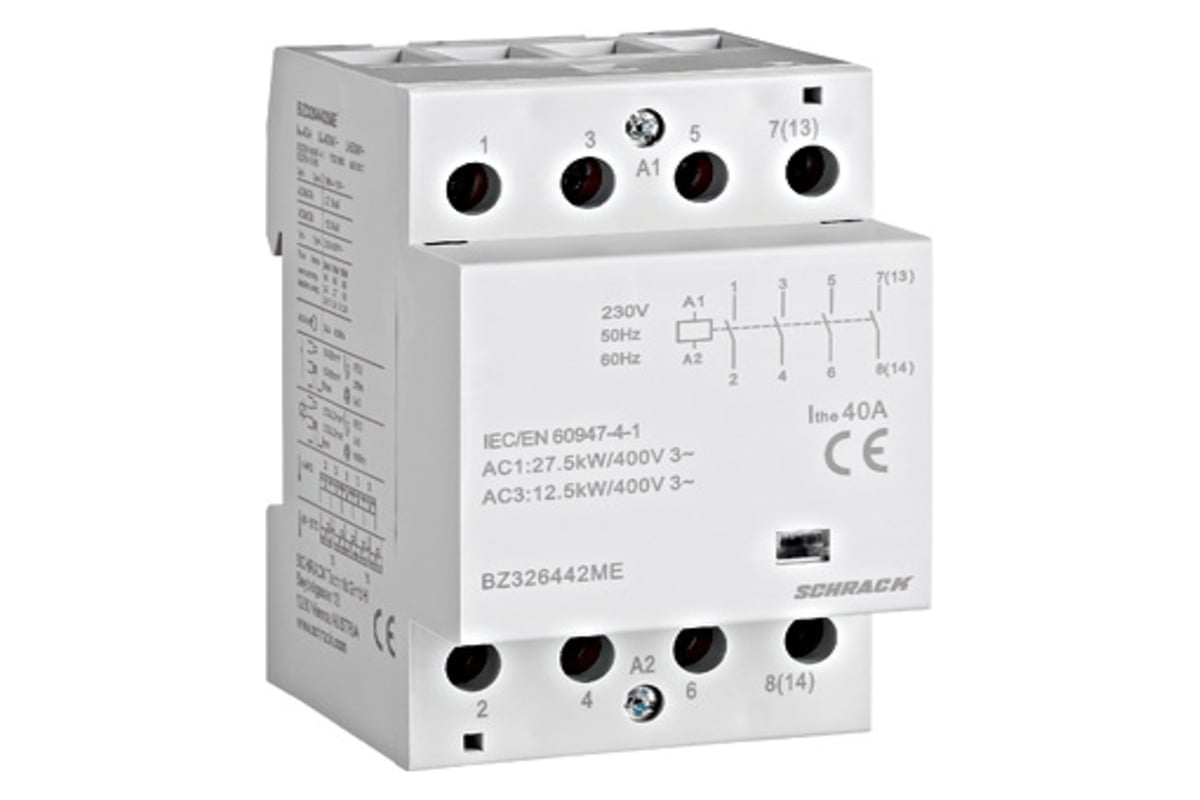 Модульный контактор Schrack Technik 40A, 2 НО+2 НЗ, 230В пер.т., серия ...