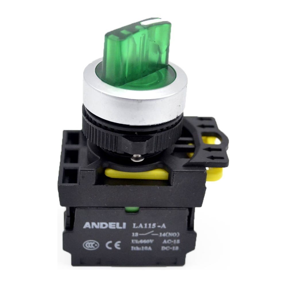 Переключатель ANDELI LA115-A5-11XD/213 зеленый 1НО+1НЗ AC/DC24V (LED ...