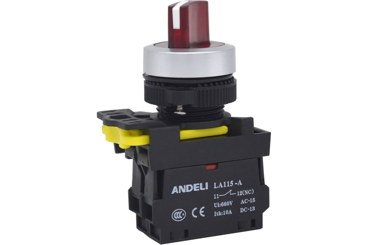 Плоская кнопка ANDELI LA115-A5-10D с подсветкой, красный, 220В ADL10 ...
