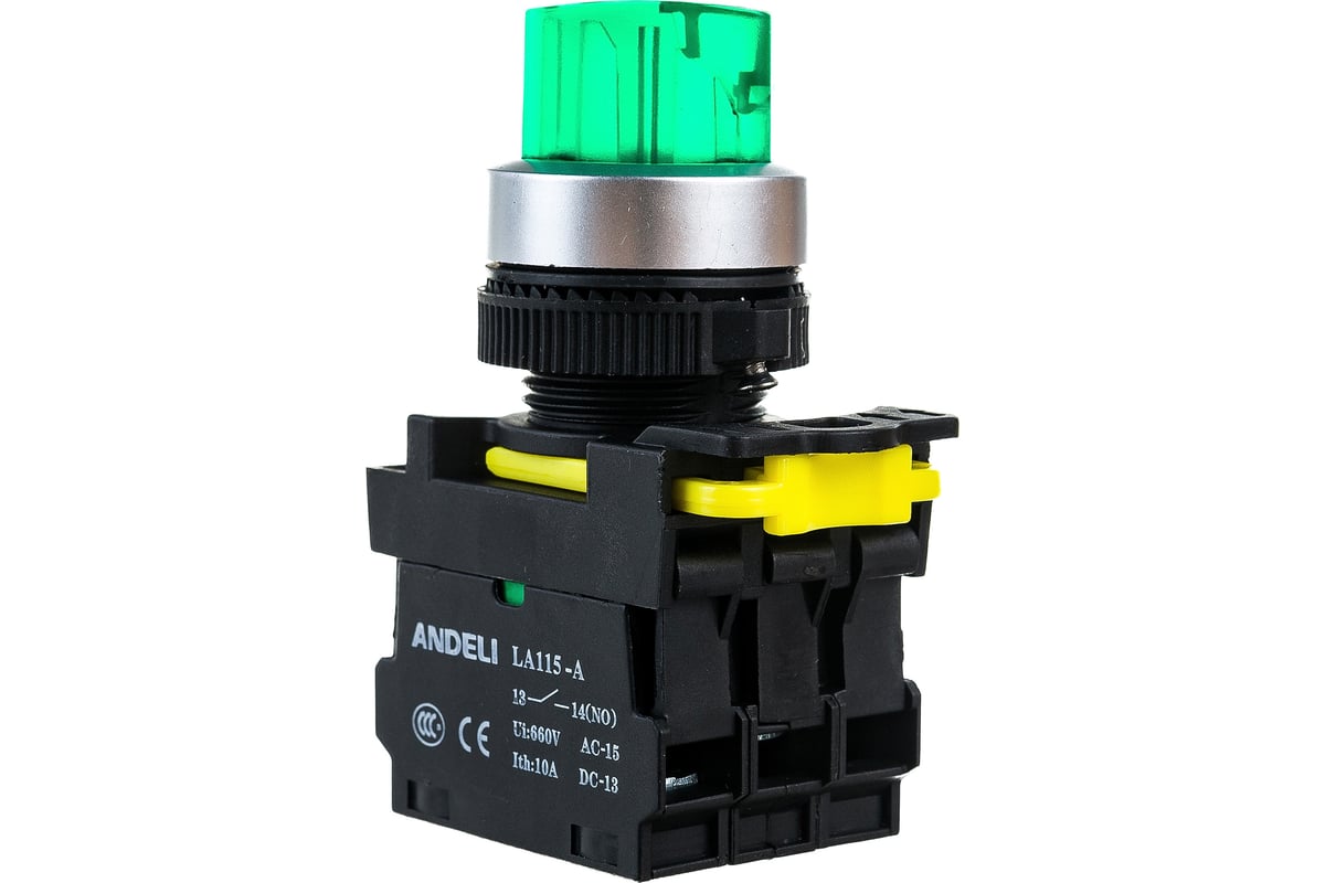 Переключатель ANDELI LA115-A5-11XD/G с подсветкой, с фиксацией, зеленый ...