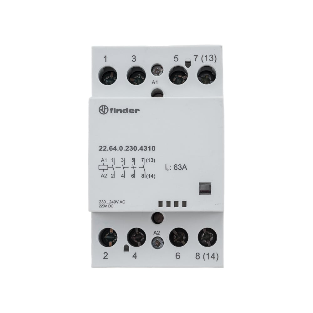 Модульный контактор Finder 4НО, контакта 63А, = 230В AC/DC, - AgSnO2 ...