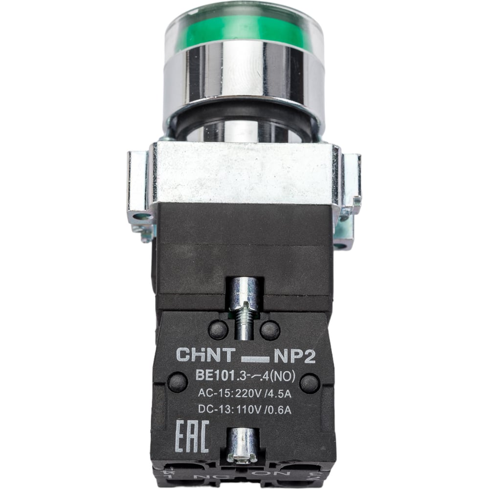 Кнопка управления Chint Np2 Bw3365 1НО 1НЗ зеленая Ac Dc 230В Led Ip40