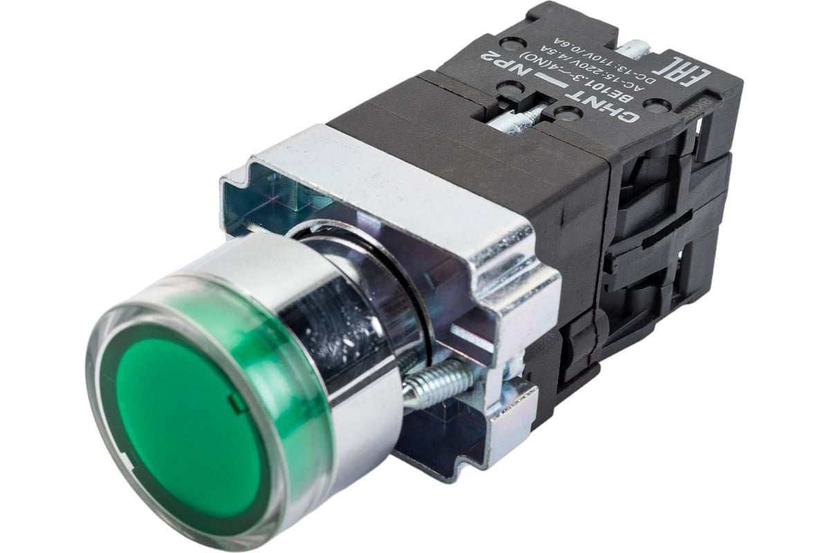 Кнопка управления CHINT NP2-BW3365 1НО+1НЗ зеленая AC/DC 230В(LED) IP40 ...