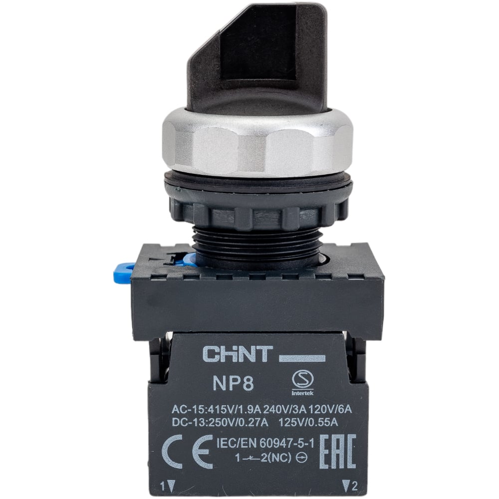 Переключатель CHINT без подсветки NP8-11X/212 2 полож. с фиксацией черный 1НО+1НЗ IP65 (R ...