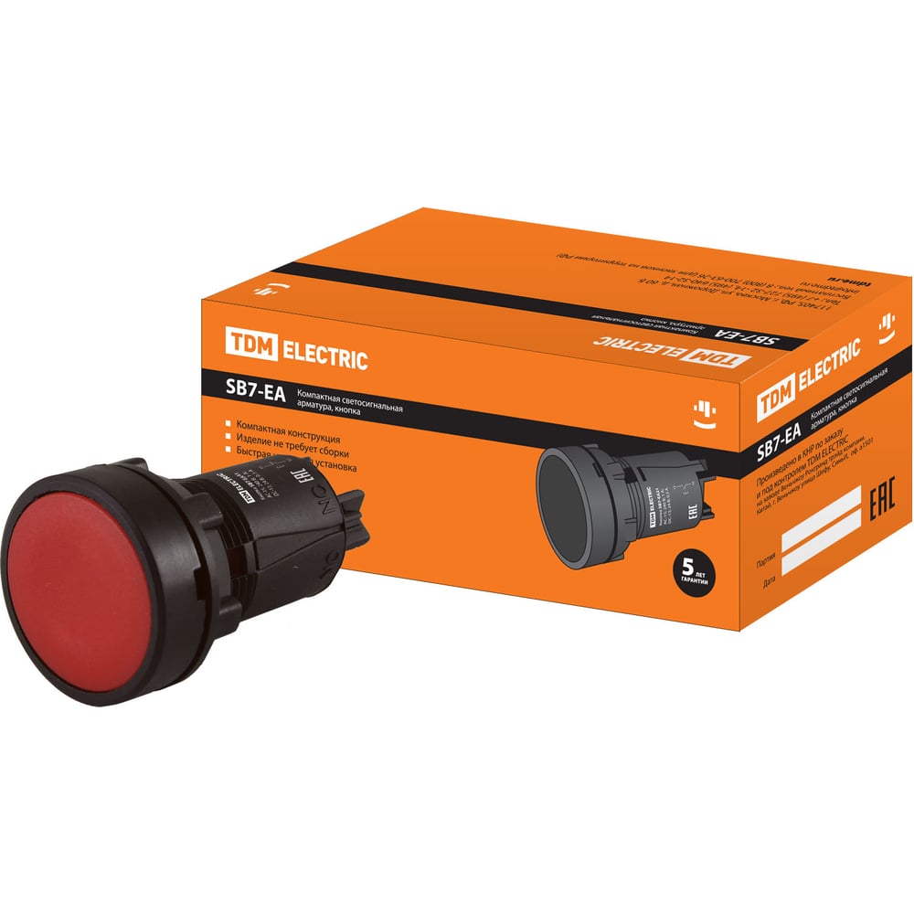 Кнопка TDM SB7-EA41 d22мм, 1р, красная SQ0746-0019 - выгодная цена ...