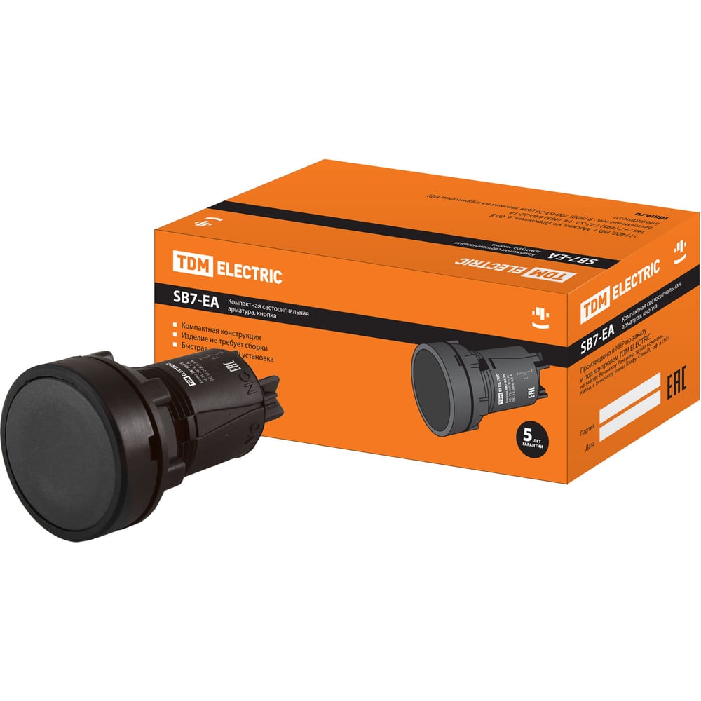 Кнопка TDM ELECTRIC SB7-EA25 с возвратом, 1НО+1НЗ, d22 мм, черная, IP40 SQ0746-0020 - выгодная ...