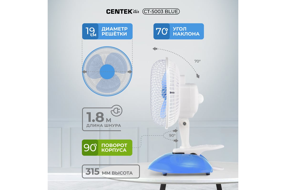 Настольный вентилятор Centek CT-5003 Blue - выгодная цена, отзывы ...