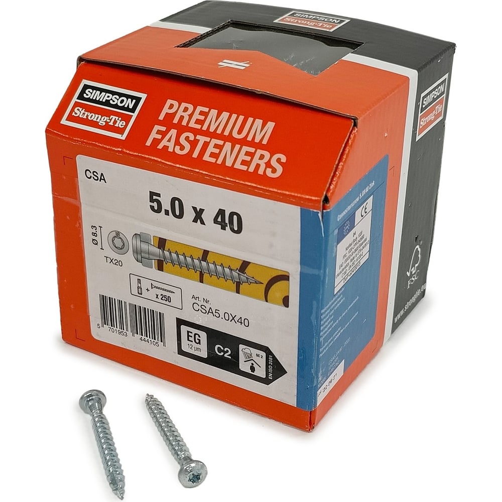 Шуруп для перфорации Simpson CSA 5х40 мм, цинк, 250 шт. CSA5.0X40 ...