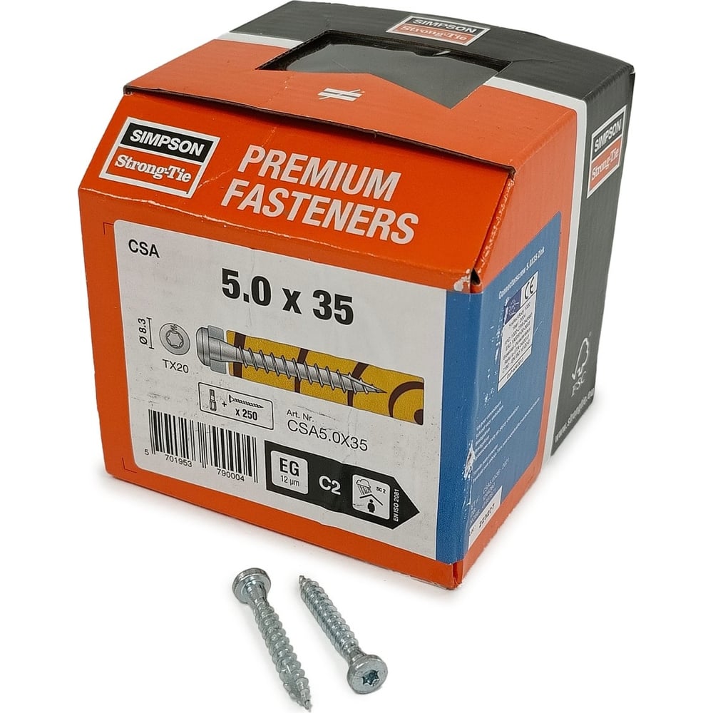 Шуруп для перфорации Simpson CSA 5х35 мм, цинк, 250 шт. CSA5.0X35 ...