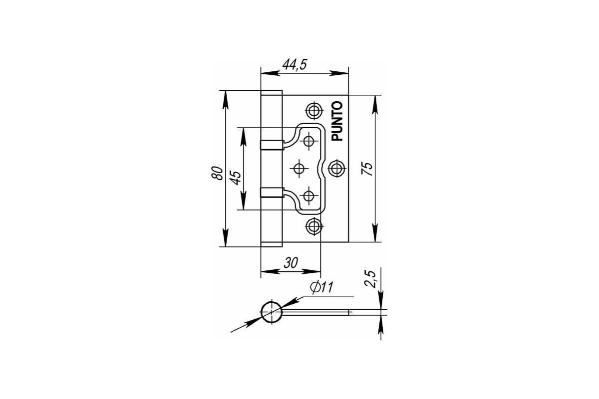 Универсальная петля без врезки PUNTO 200-2B 75x2,5 CP хром 35529 ...