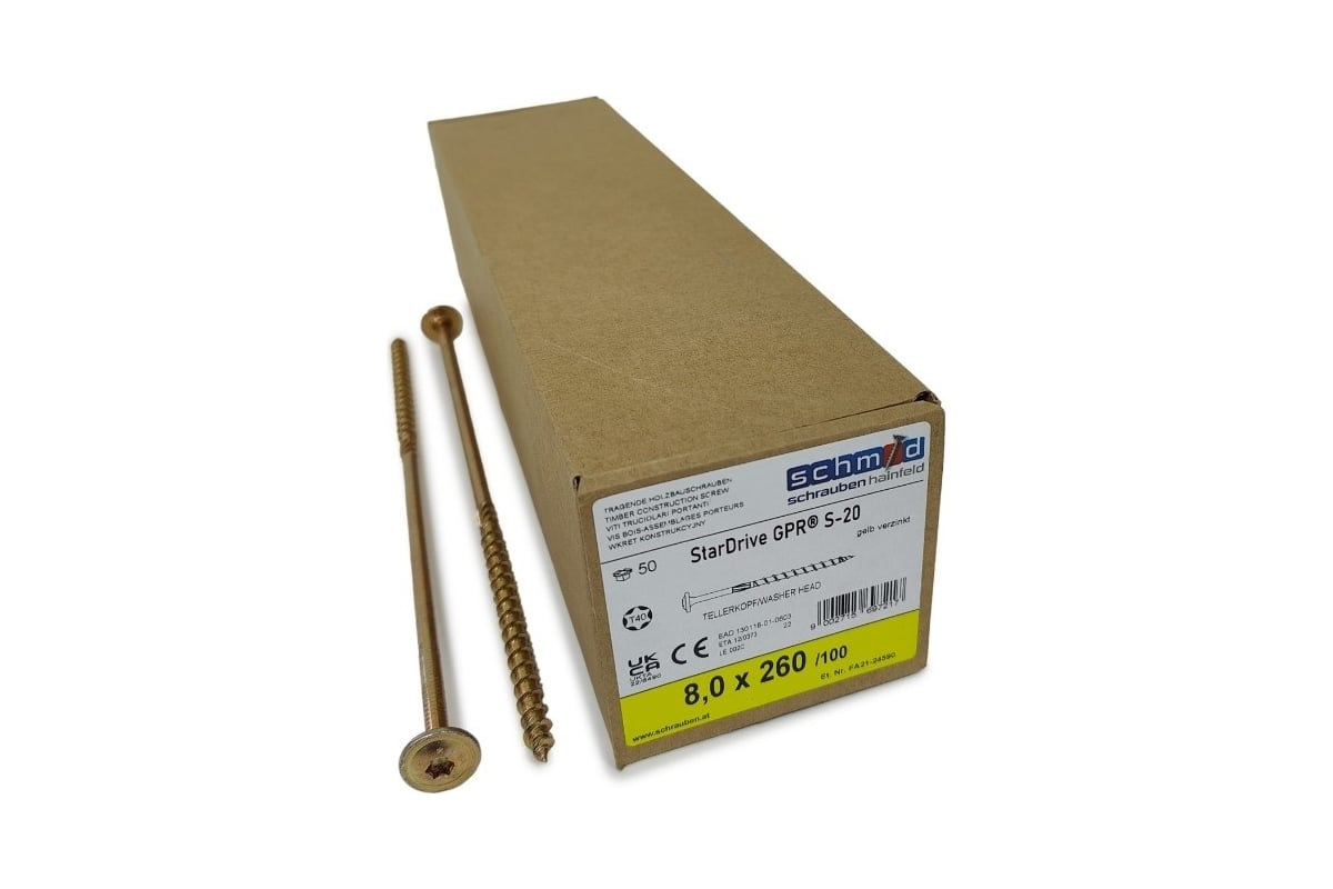 Шурупы Simpson Schmid StarDrive GPR 8.0x260/100 TK, TX40, желтый цинк ...