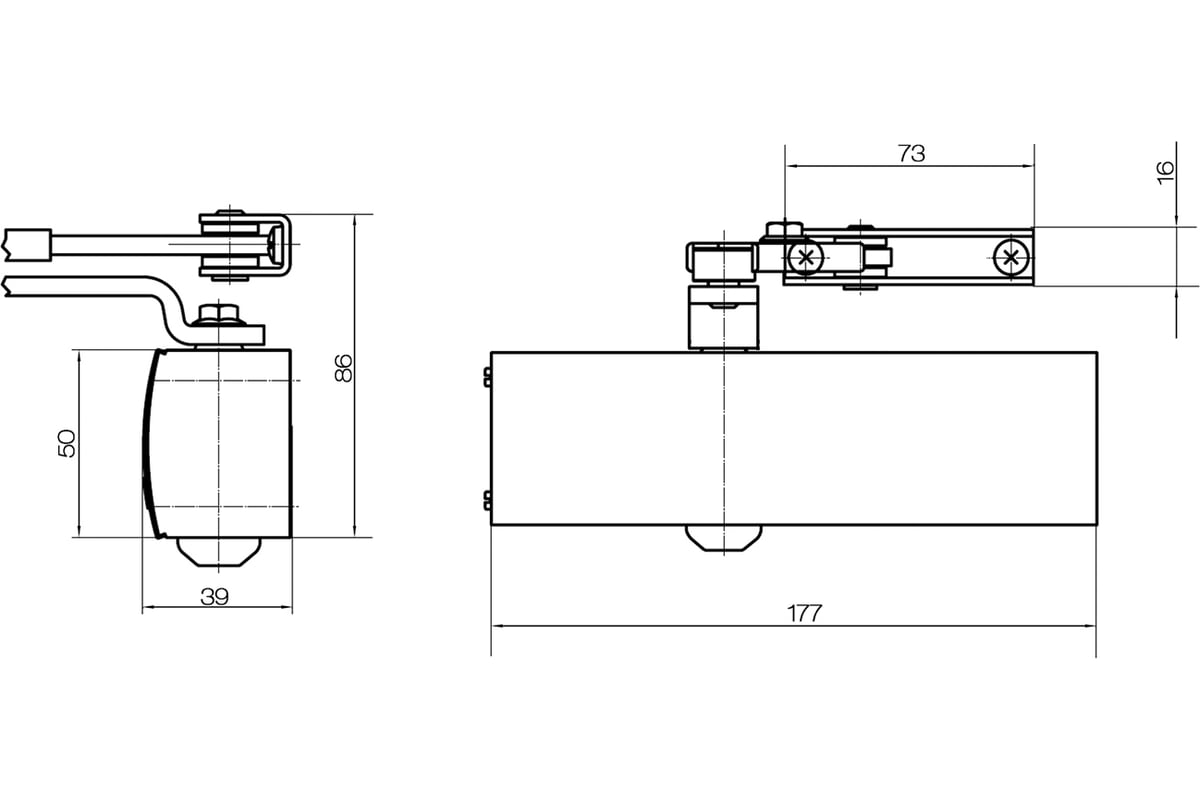 Доводчик дверной GEZE TS1500 EN3/4 (черный) в комплекте с тягой 68860 ...