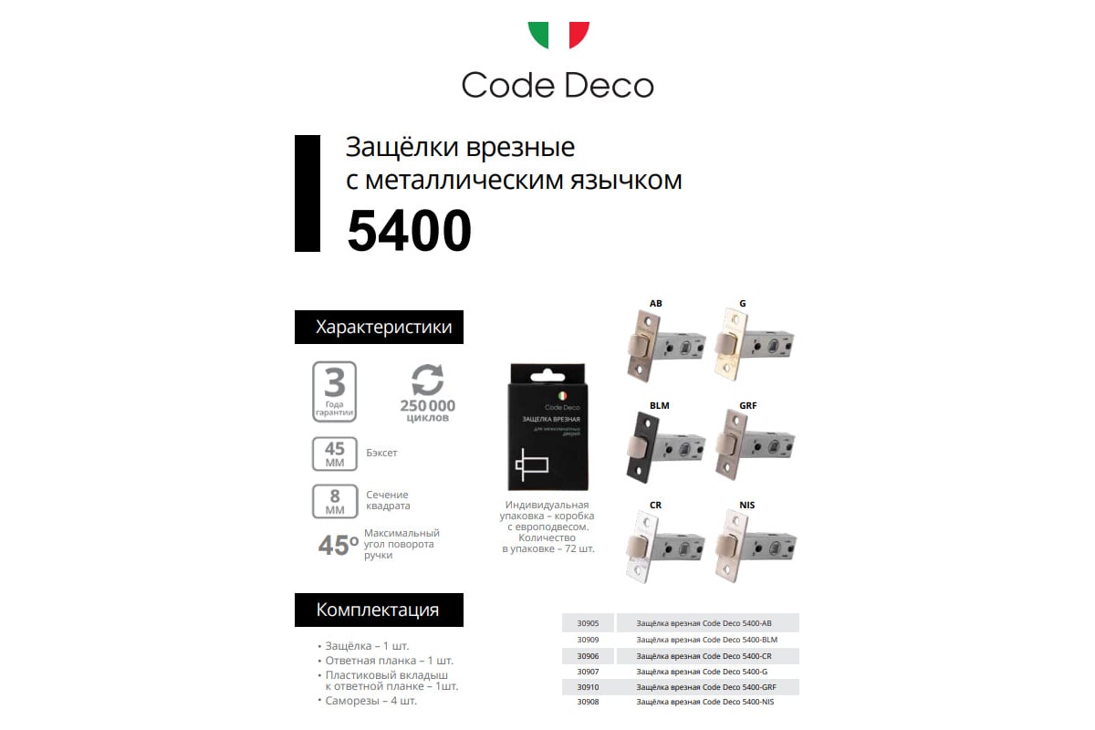 Защёлка врезная Code Deco 5400-NIS 30908 - выгодная цена, отзывы ...