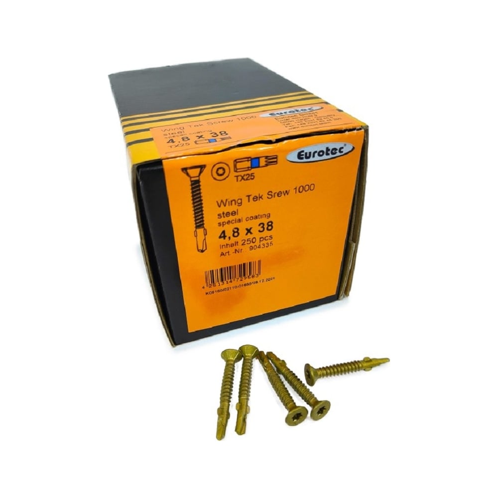 Саморезы Eurotec Wing Tek Srew 1000, 4.8x38, TX25, потайной, флюгель ...