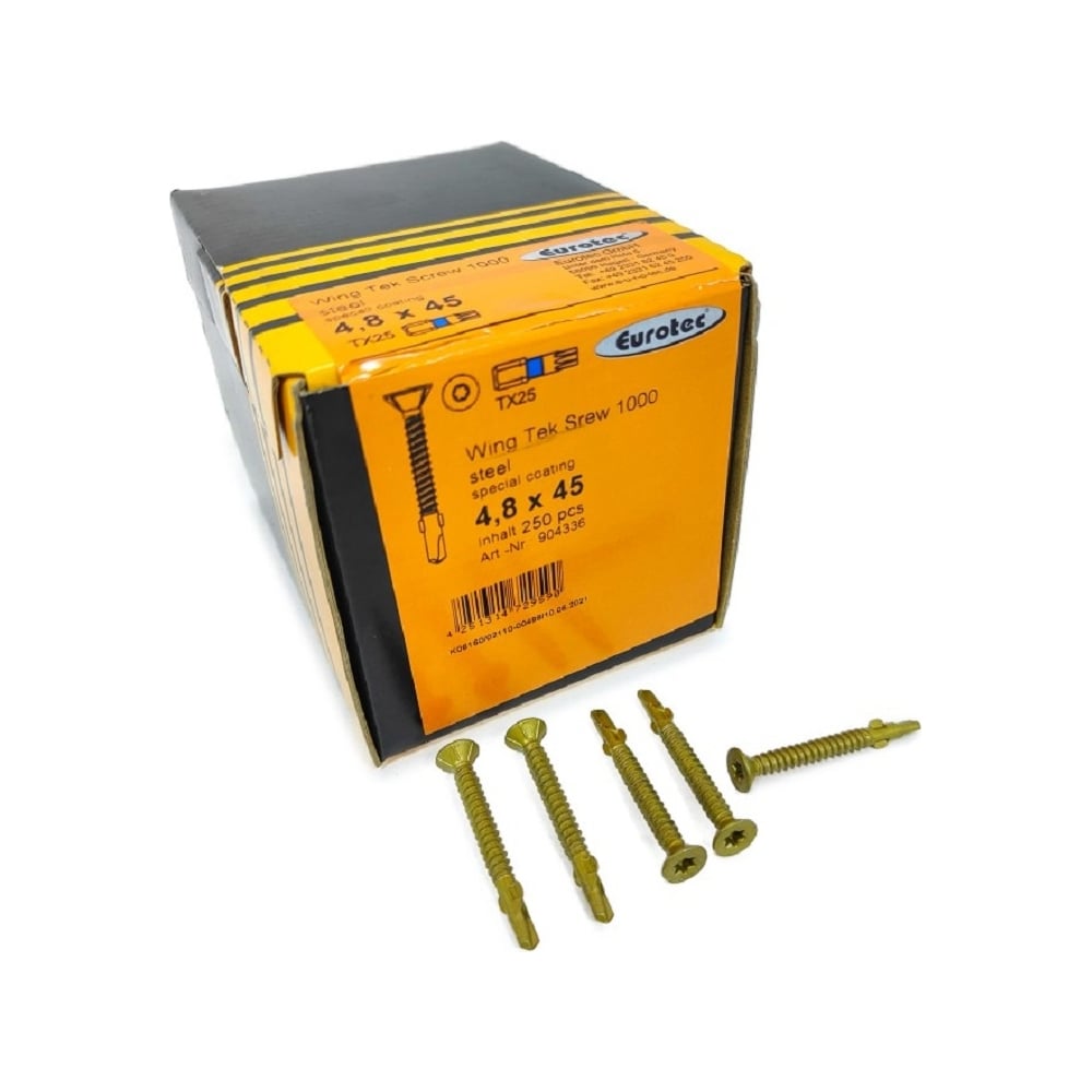 Саморезы Eurotec Wing Tek Srew 1000, 4.8x45, TX25, потайной, флюгель ...