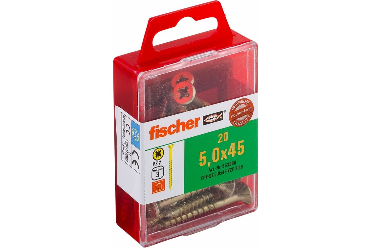 Шуруп для дерева Fischer fpf-sz 5,0x45 yzp, жёлт. цинк, 20 шт. 653968 ...
