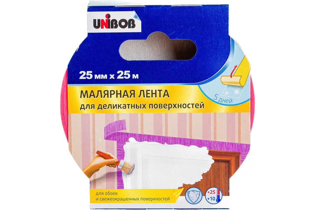 Малярная лента для деликатных поверхностей UNIBOB 25 мм х 25 м 214981 ...