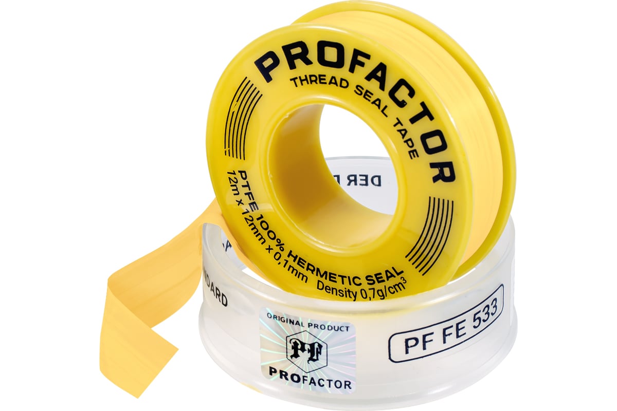 ФУМ лента PROFACTOR PF Professional желтая Ф55мм 12мм х 0,1мм х 12м PF ...