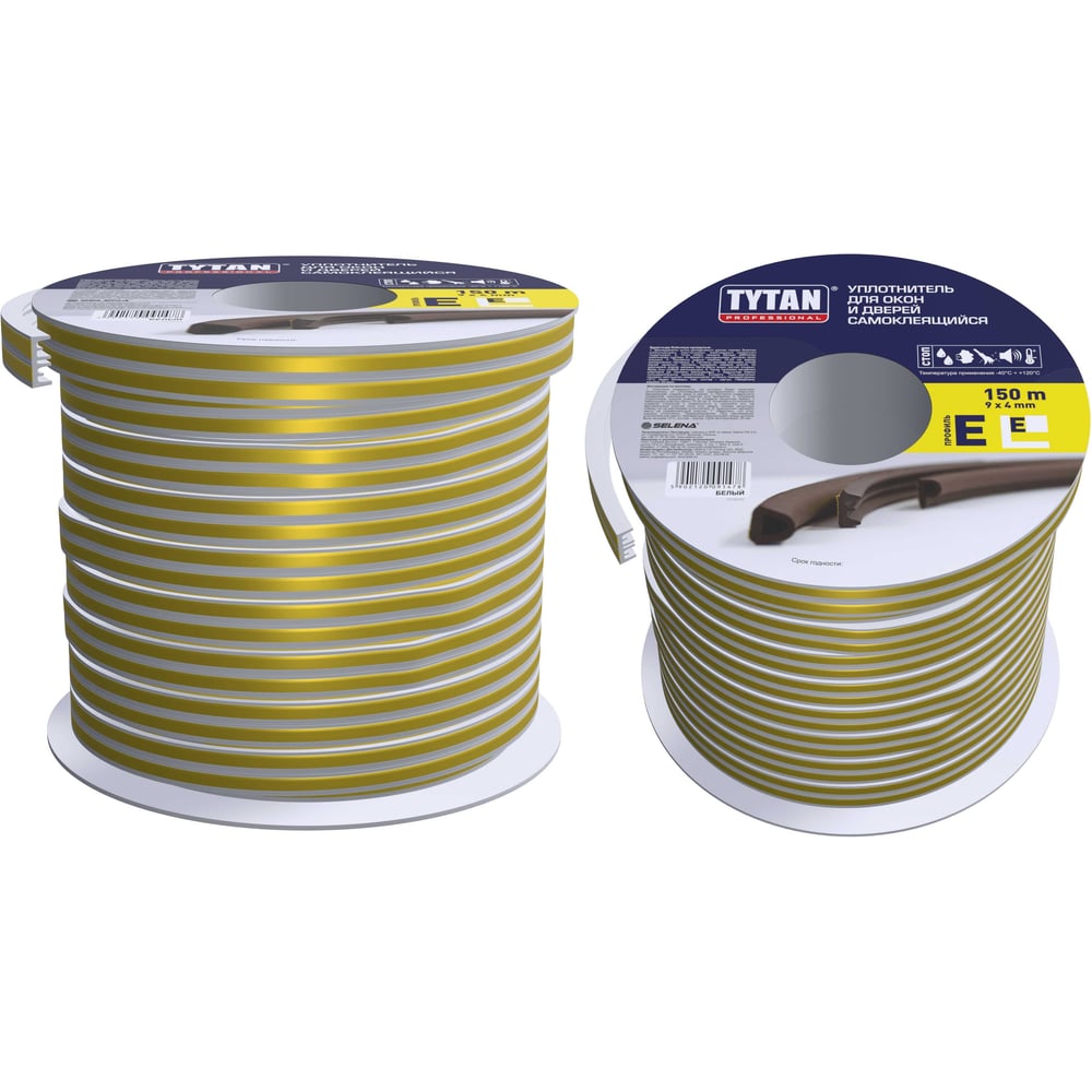 Уплотнитель для окон и дверей Tytan Professional e 150 м, 9х4 мм, белый ...
