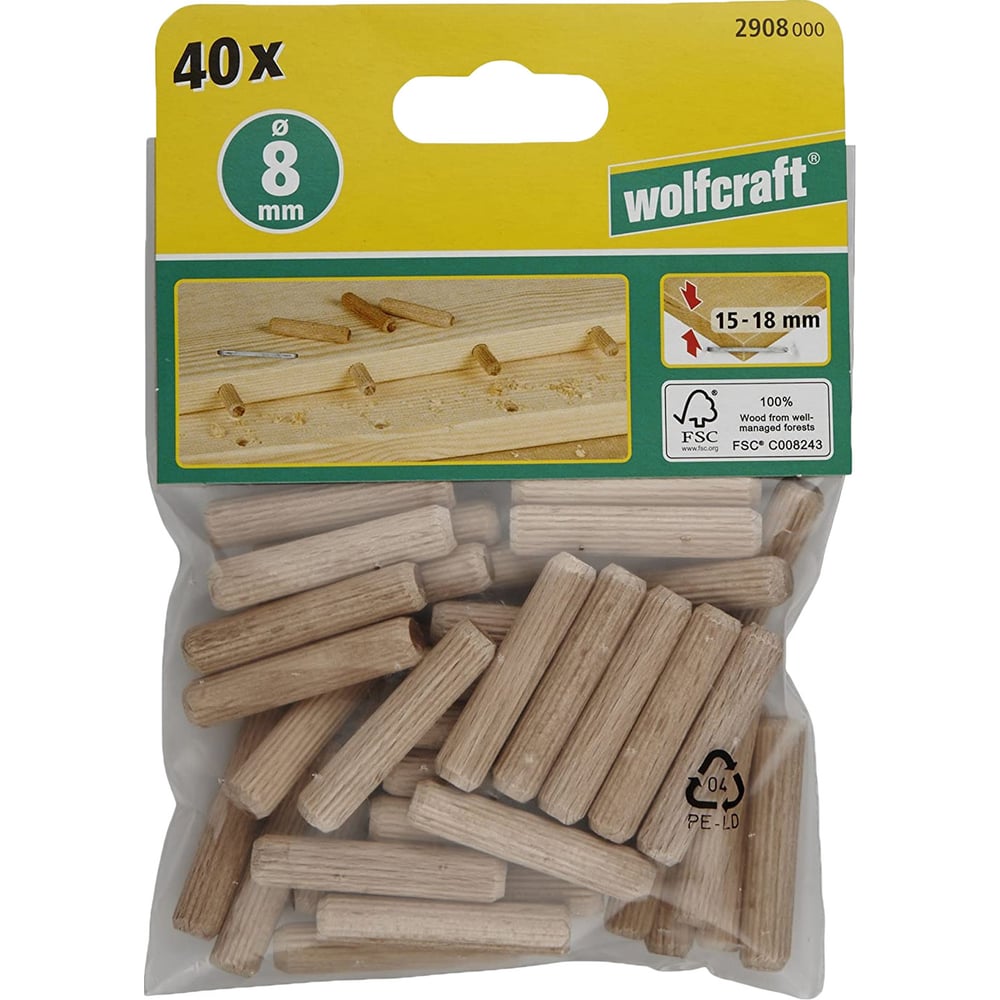 Деревянные шипы Wolfcraft 8x40 мм 40 шт. 2908000 - выгодная цена ...