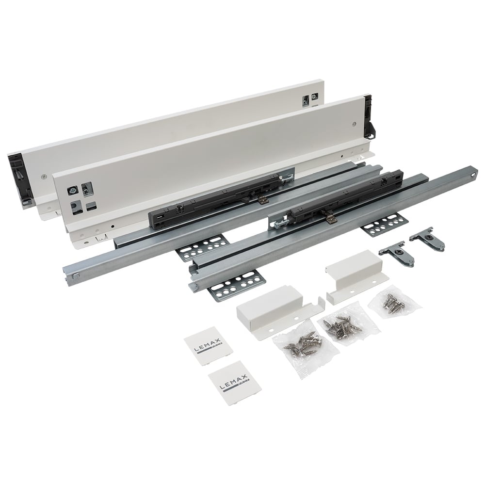 Комплект системы выдвижения Lemax PROF Lembox push-to-open, H=84, 500 мм, белый LB84-500-PO-WT-S ...