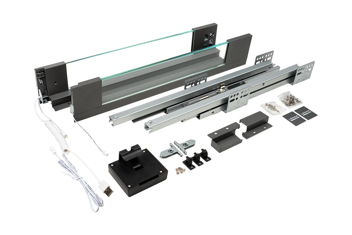 Система Lembox со стеклянными боковинами и LED-подсветкой Lemax PROF H=84, L=500, серый LBGW84 ...