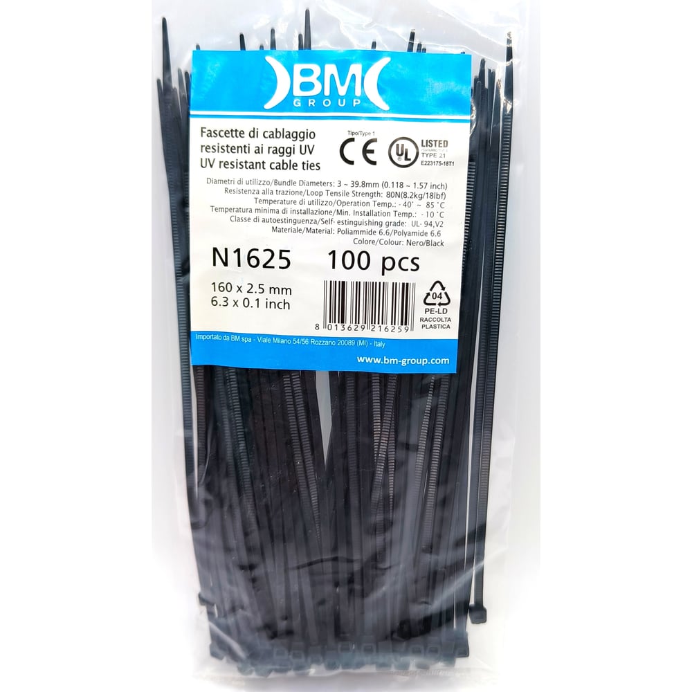 Кабельная стяжка BM Group цвет черный, устойчивая к воздействию УФ ...