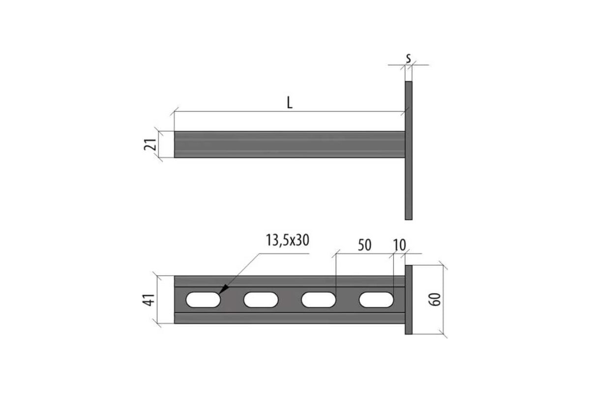 Одиночная усиленная страт-консоль Система КМ 41х21 мм, L500 мм, s: 2,5 ...