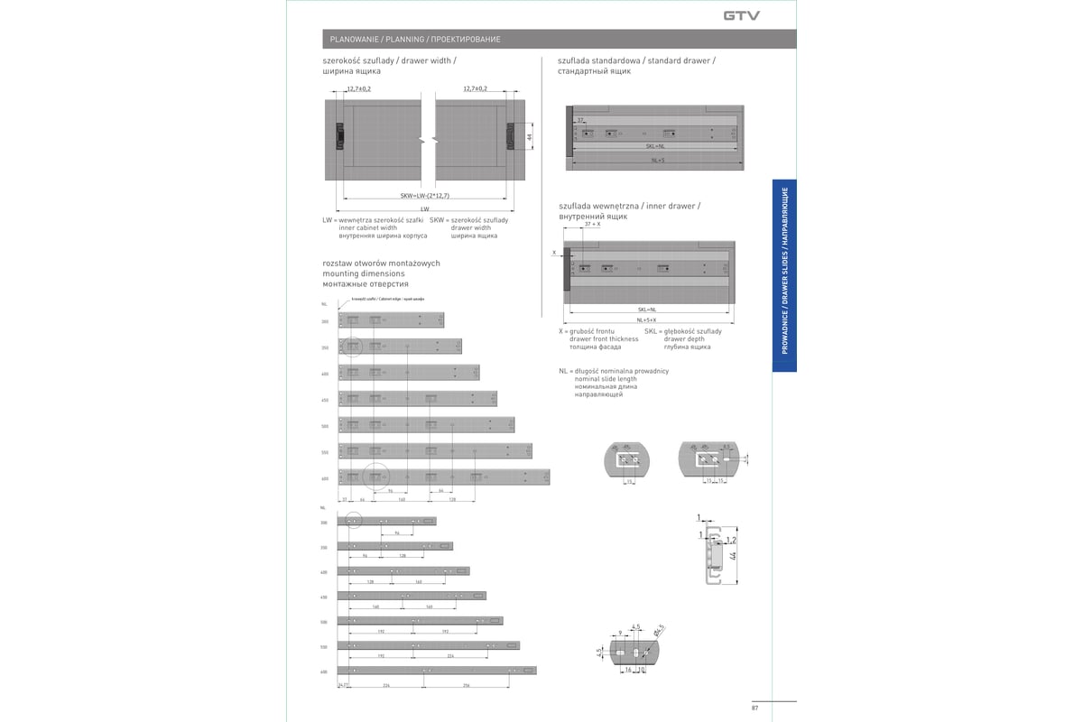 Шариковые направляющие GTV Versalite LIGHT с доводчиком PK-L-H45-550-GX ...