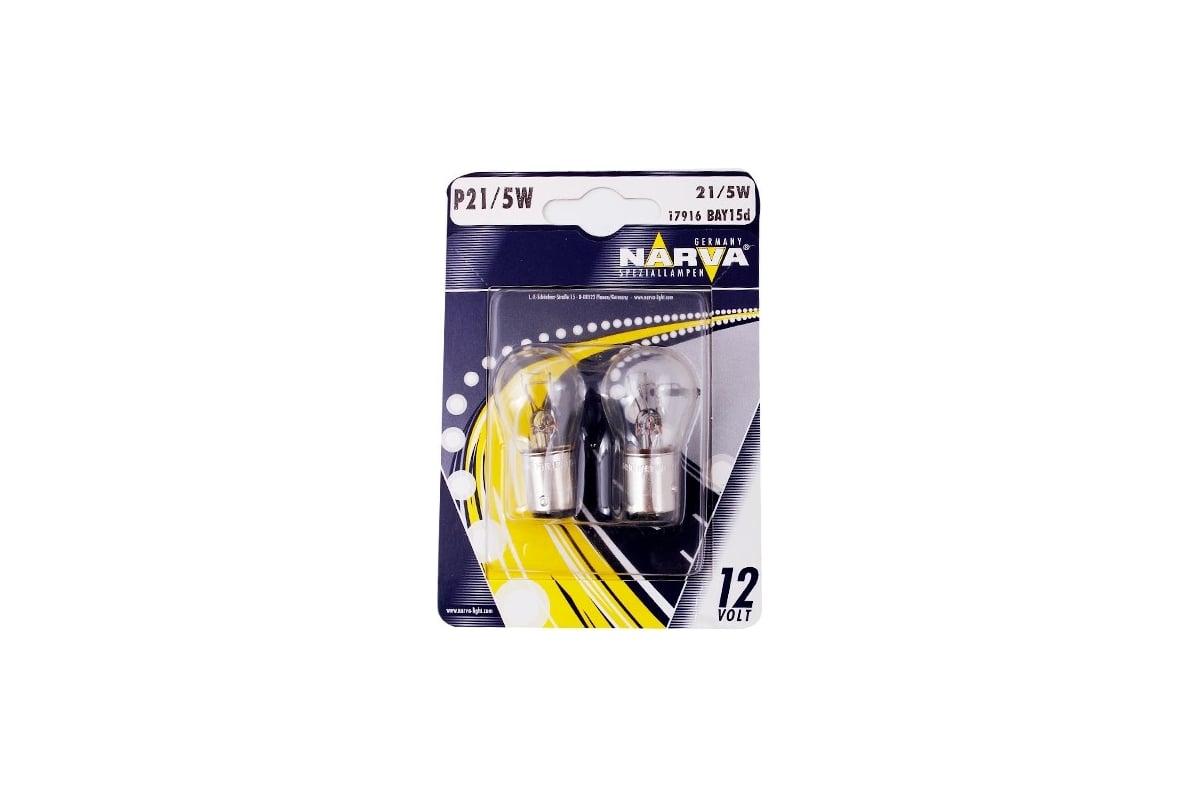 Автолампа NARVA P21 5W BAY15d блистер, 2шт 12V 1 10 179164000 ...